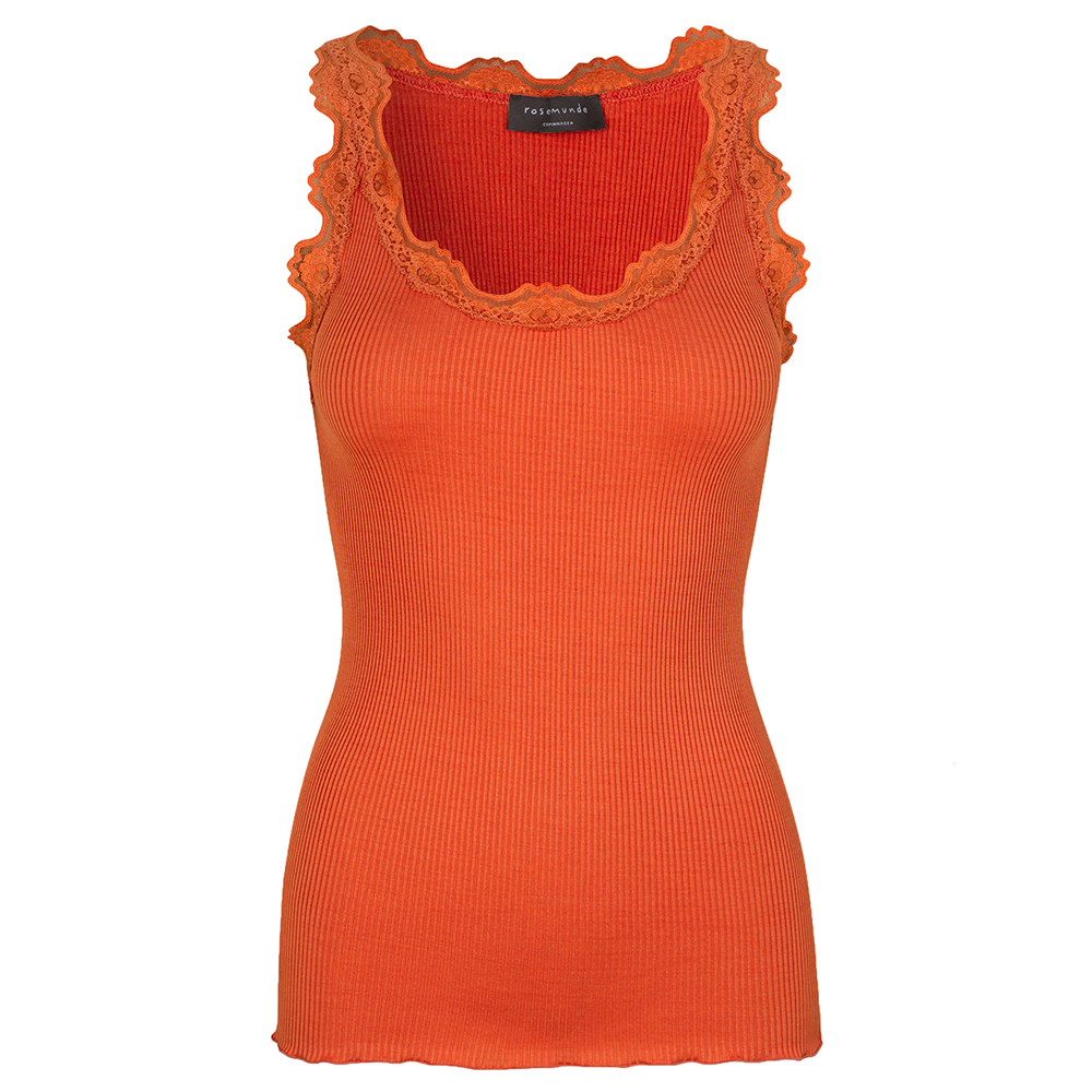 Rosemunde Silk Top Regular w/vintage Lace - Burnt Ochre - Happyhunting
