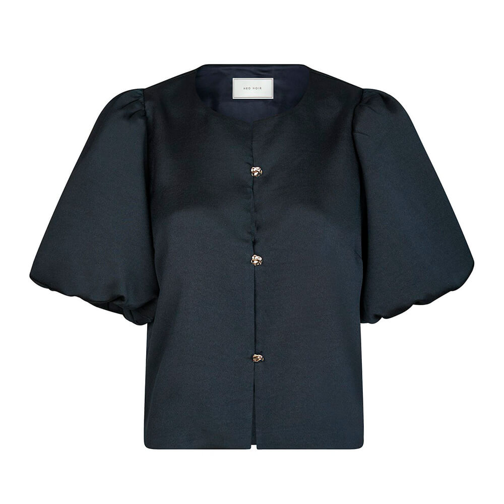 NeoNoir Aisa Dull Satin Blouse - Navy fra - HappyHunting.dk