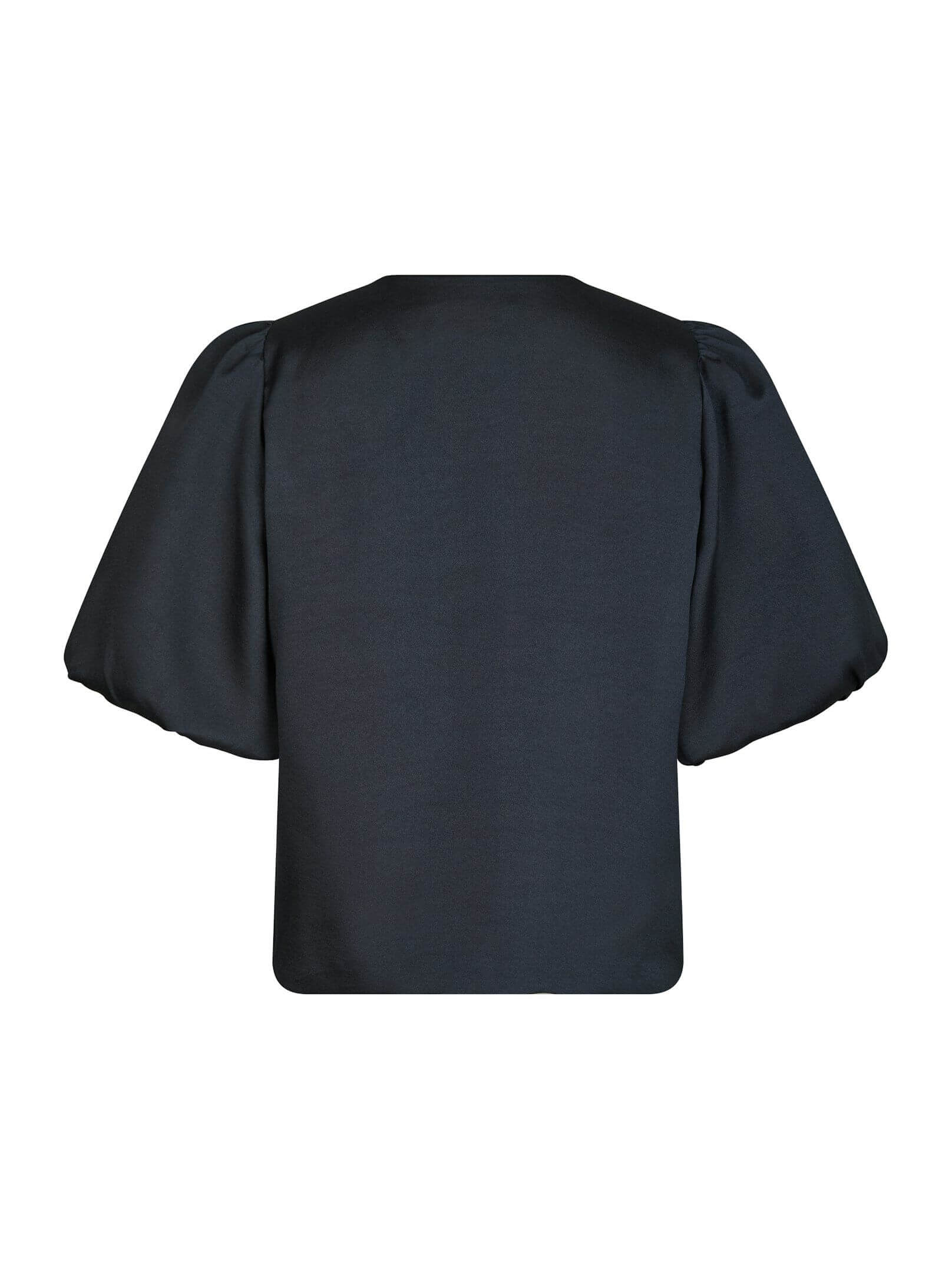 NeoNoir Aisa Dull Satin Blouse - Navy fra - HappyHunting.dk